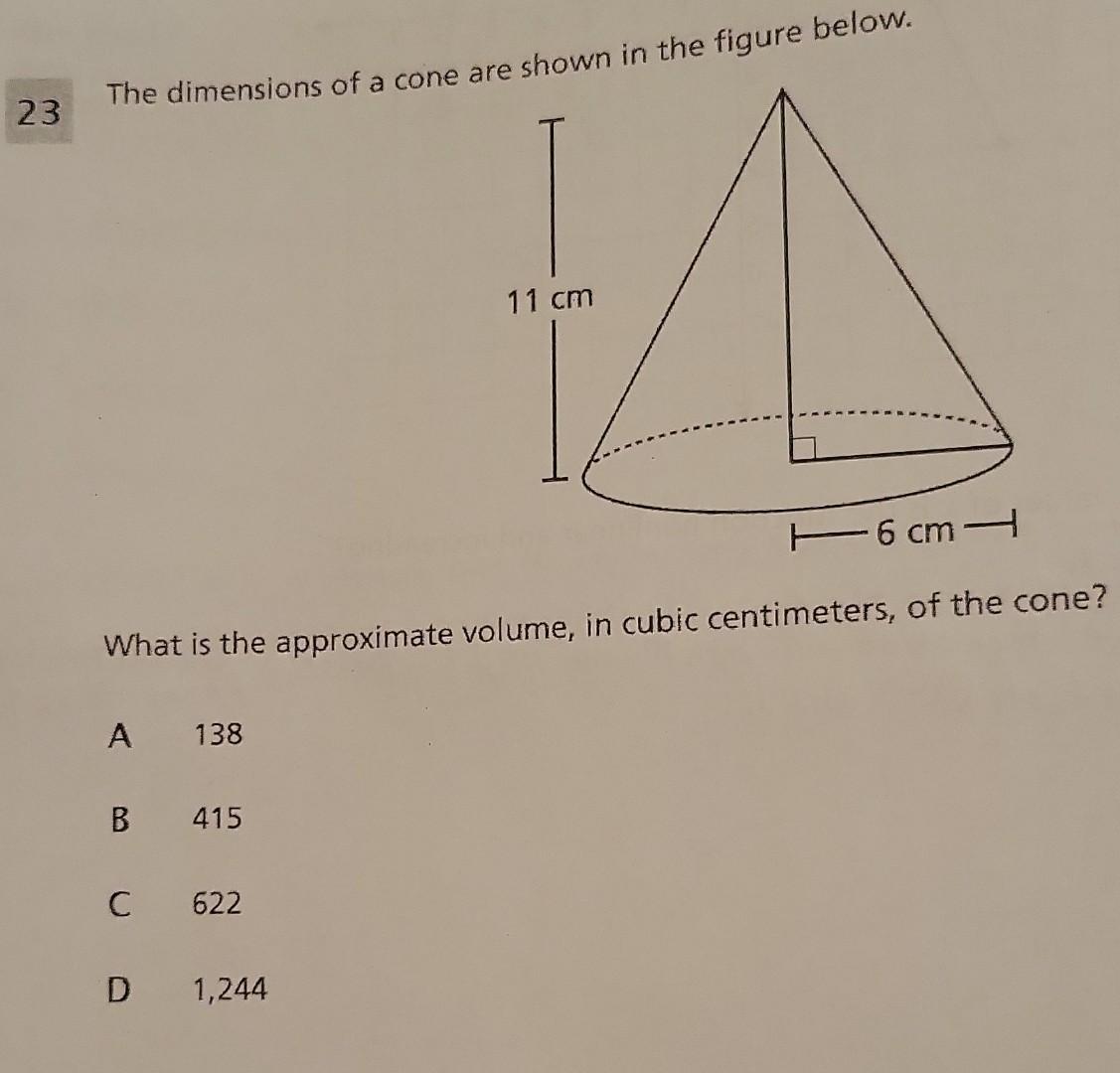 Solved The dimensions of a cone ara shown in the figure | Chegg.com