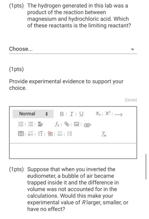 (1pts) Average value of R( L⋅atm/(mol⋅K)) (2pts) | Chegg.com