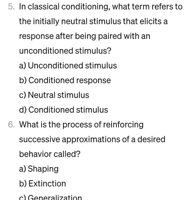 Solved In classical conditioning, what term refers to the | Chegg.com