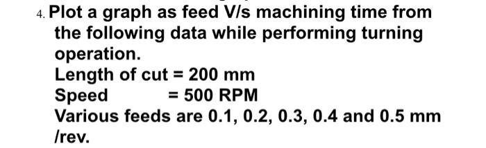Solved 4. Plot a graph as feed V/s machining time from the | Chegg.com