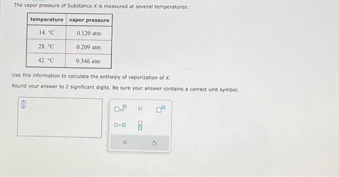 Solved The vapor pressure of Substance X is measured at | Chegg.com
