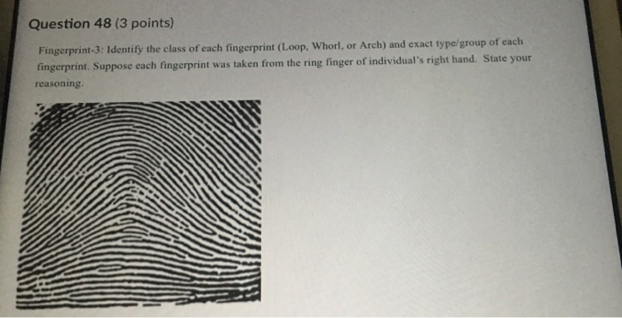 Solved Question 48 (3 points) Fingerprint-3: Identify the | Chegg.com