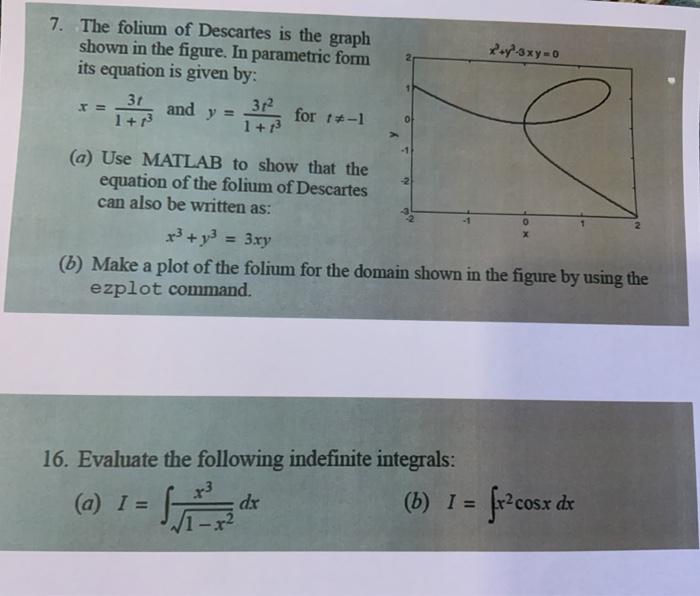 Solved xay sxy=0 7. The folium of Descartes is the graph | Chegg.com