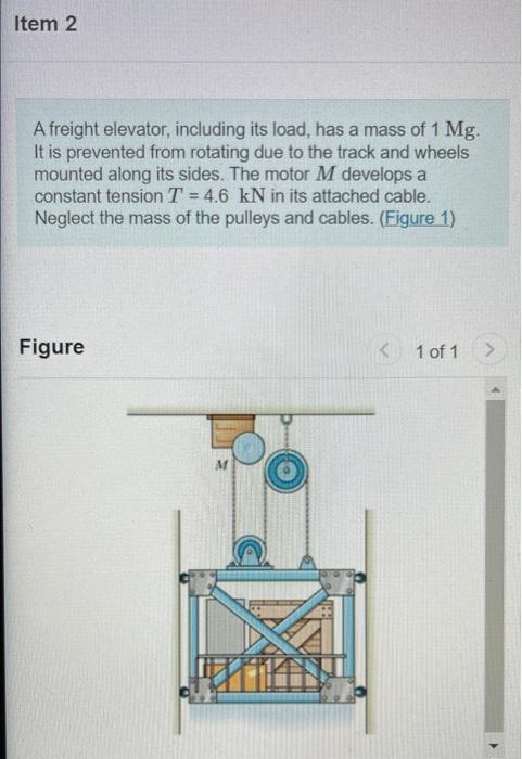 Solved Item 2 A freight elevator, including its load, has a | Chegg.com