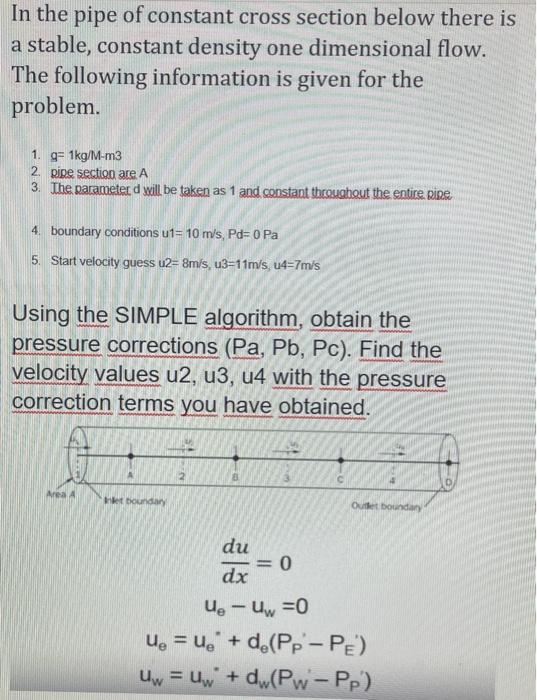 In the pipe of constant cross section below there is | Chegg.com