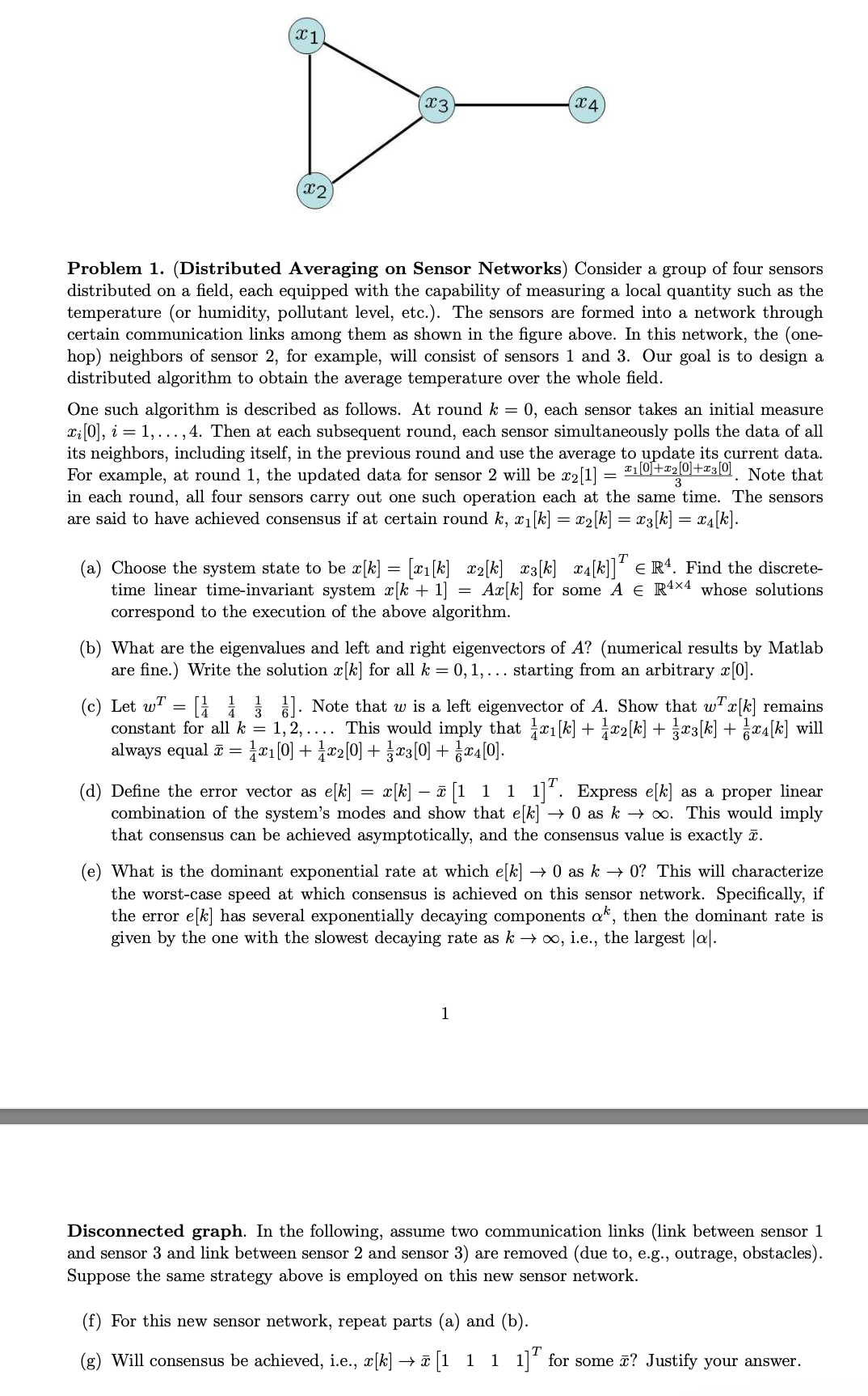 Solved Problem 1. (Distributed Averaging on Sensor Networks) | Chegg.com