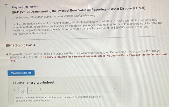 Solved Required information E9-11 (Static) Demonstrating the | Chegg.com