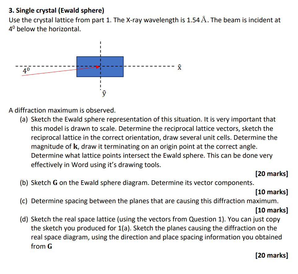 Solved 3. ﻿Single crystal (Ewald sphere)Use the crystal | Chegg.com