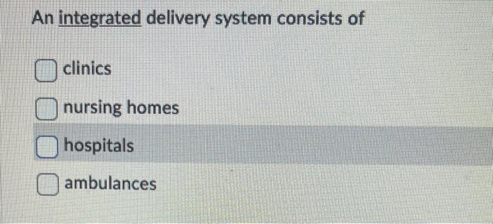 Solved An integrated delivery system consists of clinics | Chegg.com