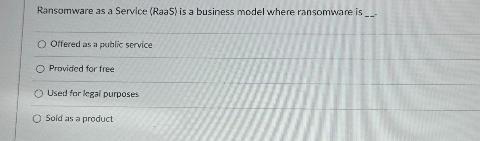 Solved Ransomware as a Service (RaaS) ﻿is a business model | Chegg.com