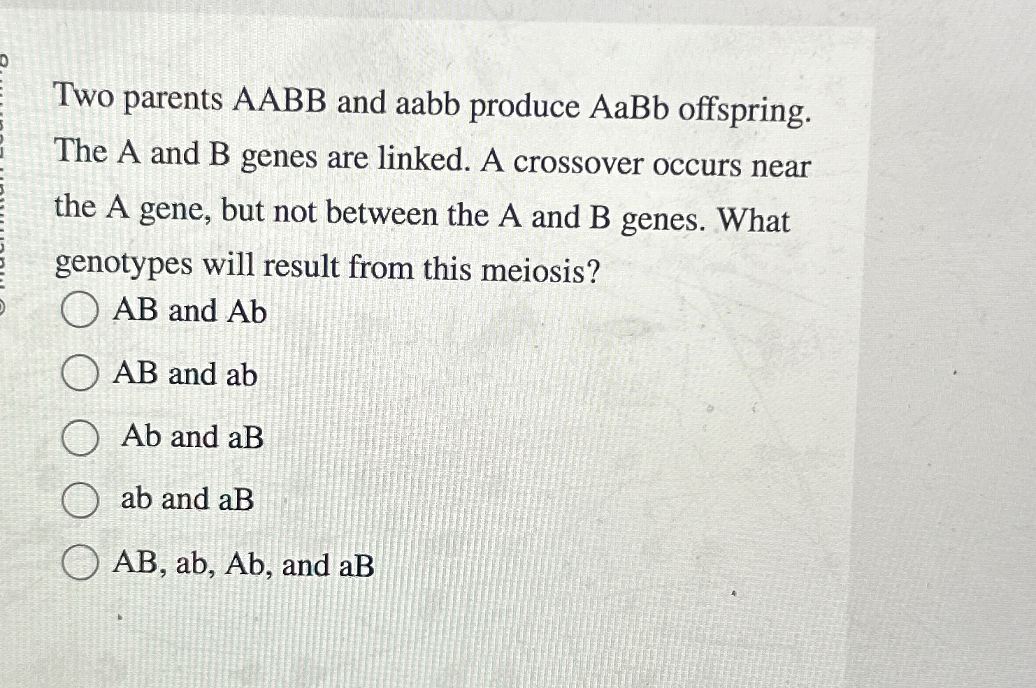 Solved Two parents AABB and aabb produce AaBb offspring. The | Chegg.com