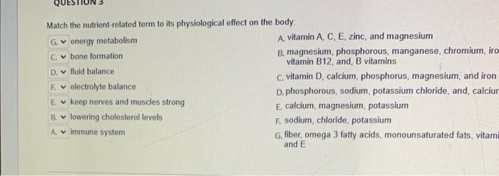 Solved Match the nutrient-related term to its physiological | Chegg.com