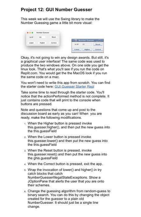 Solved Project 12: GUI Number Guesser This week we will use | Chegg.com