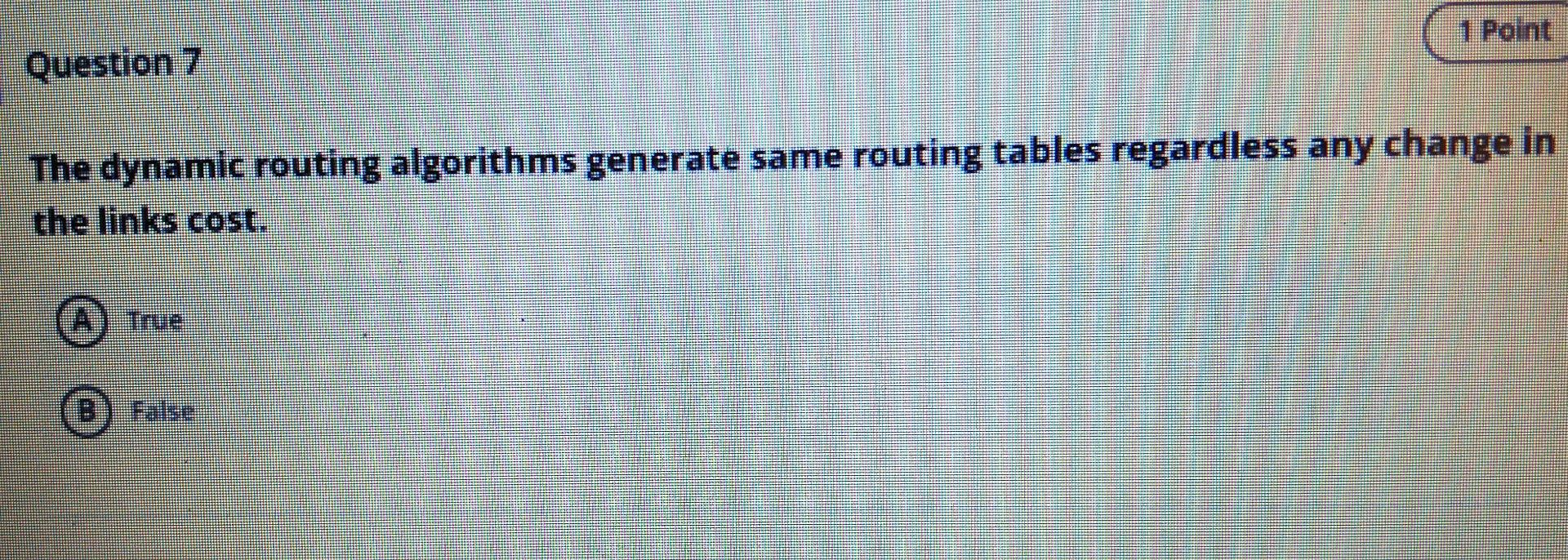 Solved 1 Point Question 7 The dynamic routing algorithms | Chegg.com