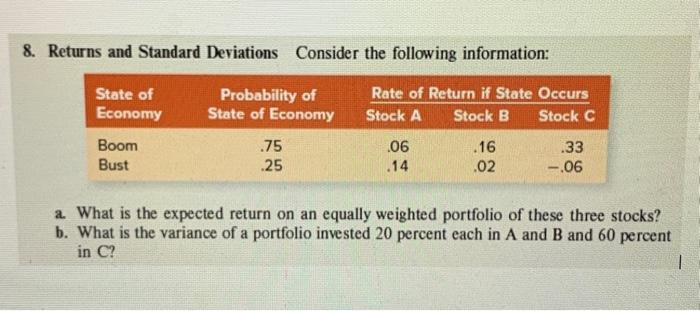 Solved 8. Returns and Standard Deviations Consider the | Chegg.com
