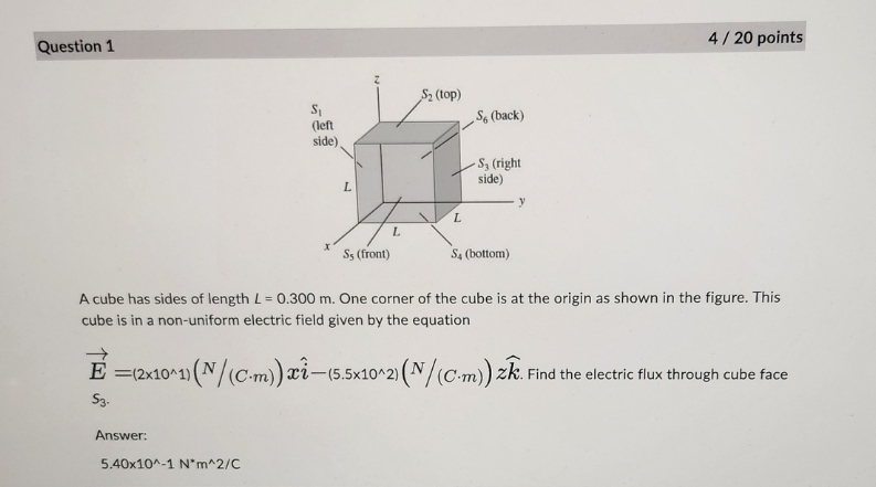 Solved Question 1420 ﻿pointsA cube has sides of length | Chegg.com