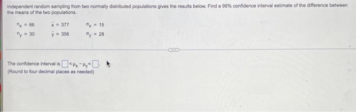 Solved Independent random sampling from two normally | Chegg.com