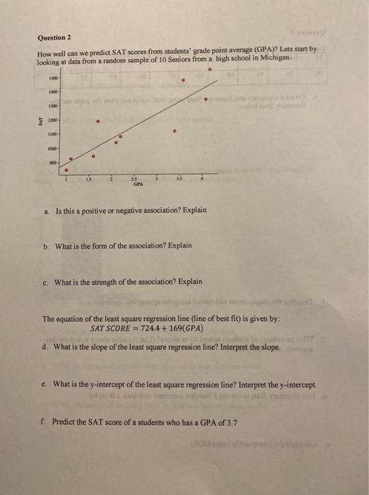 Solved Question 2 How well can we predict SAT scores from | Chegg.com