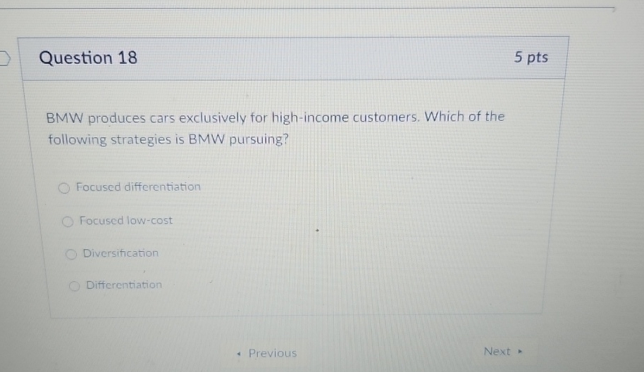 Solved Question 185 ﻿ptsBMW produces cars exclusively for | Chegg.com