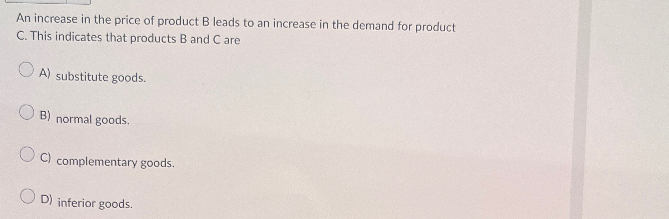 Solved An increase in the price of product B ﻿leads to an | Chegg.com