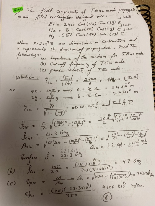 Solved The field Component, of TE42 mode propogati in air - | Chegg.com