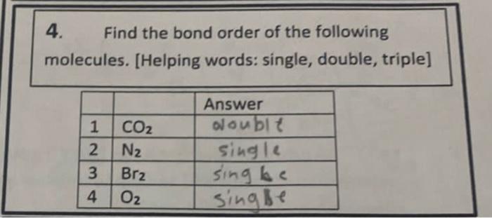 Solved 4. Find the bond order of the following molecules. | Chegg.com
