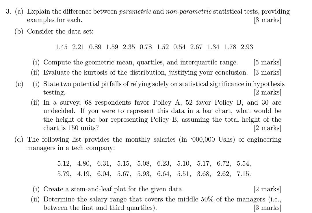 Solved 3. (a) Explain the difference between parametric and | Chegg.com
