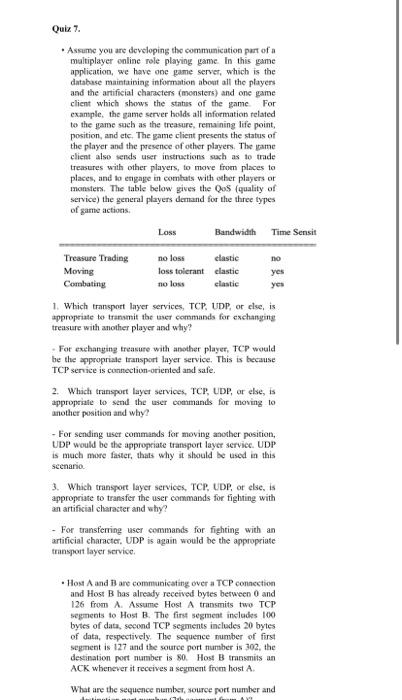 Quiz 7. - Assume you are developing the communication | Chegg.com