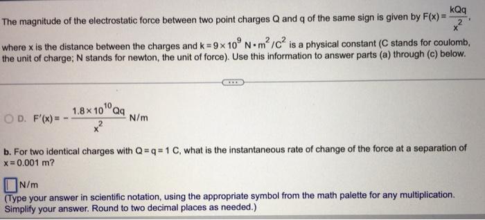 Solved The Magnitude Of The Electrostatic Force Between Two
