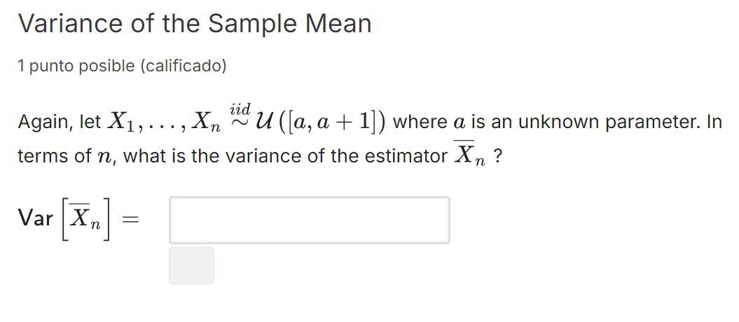 Solved Variance of the Sample Mean1 ﻿punto posible | Chegg.com