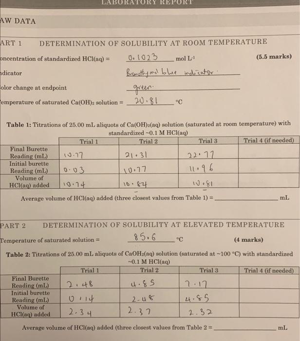 Solved ART 1 DETERMINATION OF SOLUBILITY AT ROOM TEMPERATURE | Chegg.com