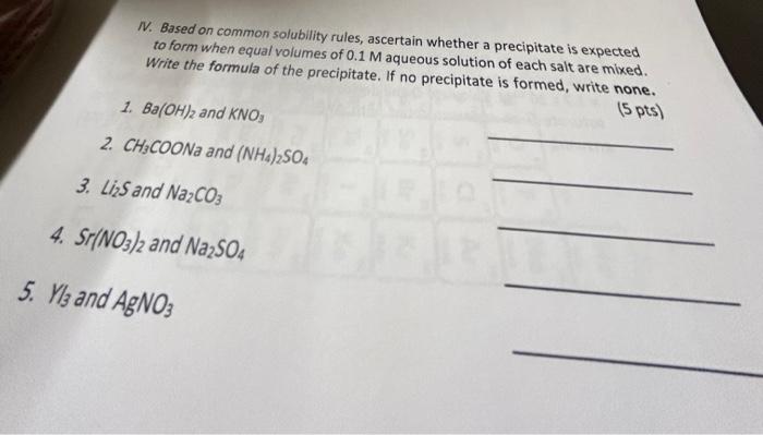 Solved Based on common solubility rules, ascertain whether a | Chegg.com