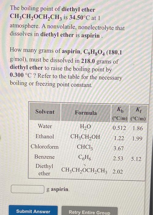 Solved The boiling point of diethyl ether CH3CH2OCH2CH3 is | Chegg.com