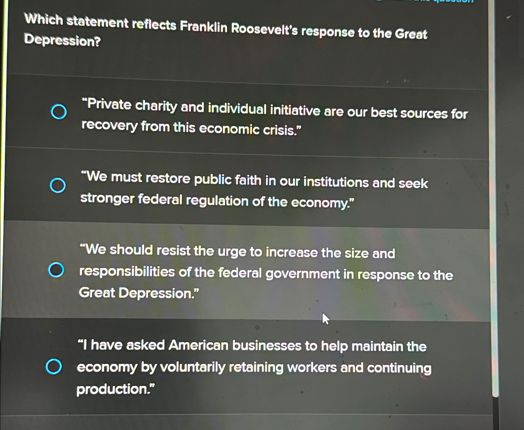 Solved Which statement reflects Franklin Roosevelt's | Chegg.com
