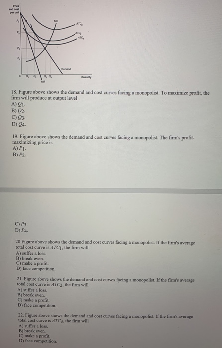Solved 18. Figure above shows the demand and cost curves | Chegg.com