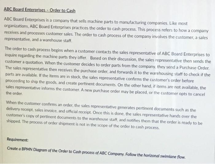 create bpmn diagram of the order to cash process | Chegg.com