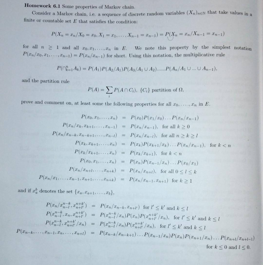 Solved Homework 6.1 Some properties of Markov chain. | Chegg.com