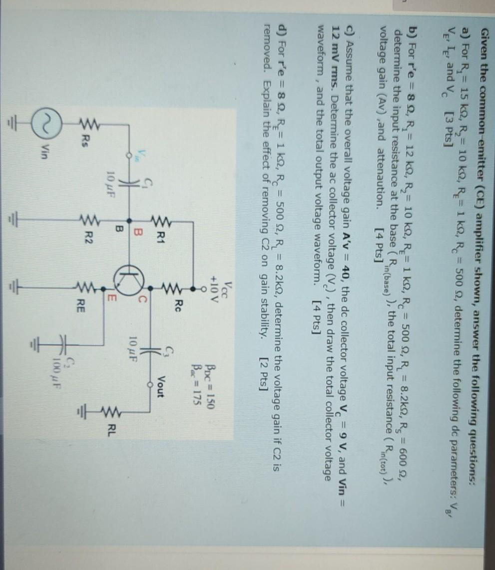 Solved Given the common-emitter (CE) amplifier shown, answer | Chegg.com