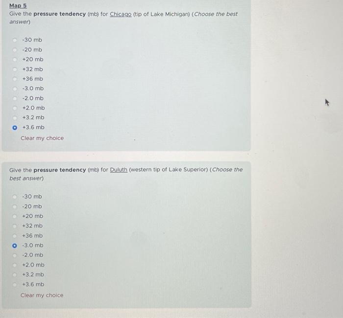 Solved Map 5 Give the pressure tendency (mb) for Chicage | Chegg.com