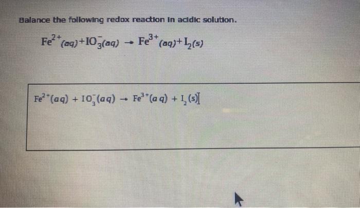 Solved Balance the following redox reaction in acidic | Chegg.com