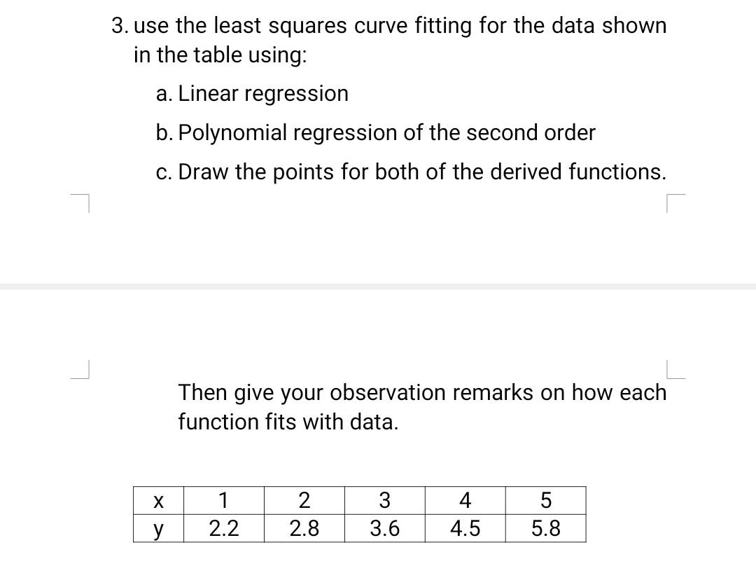 Solved 3 Use The Least Squares Curve Fitting For The Data