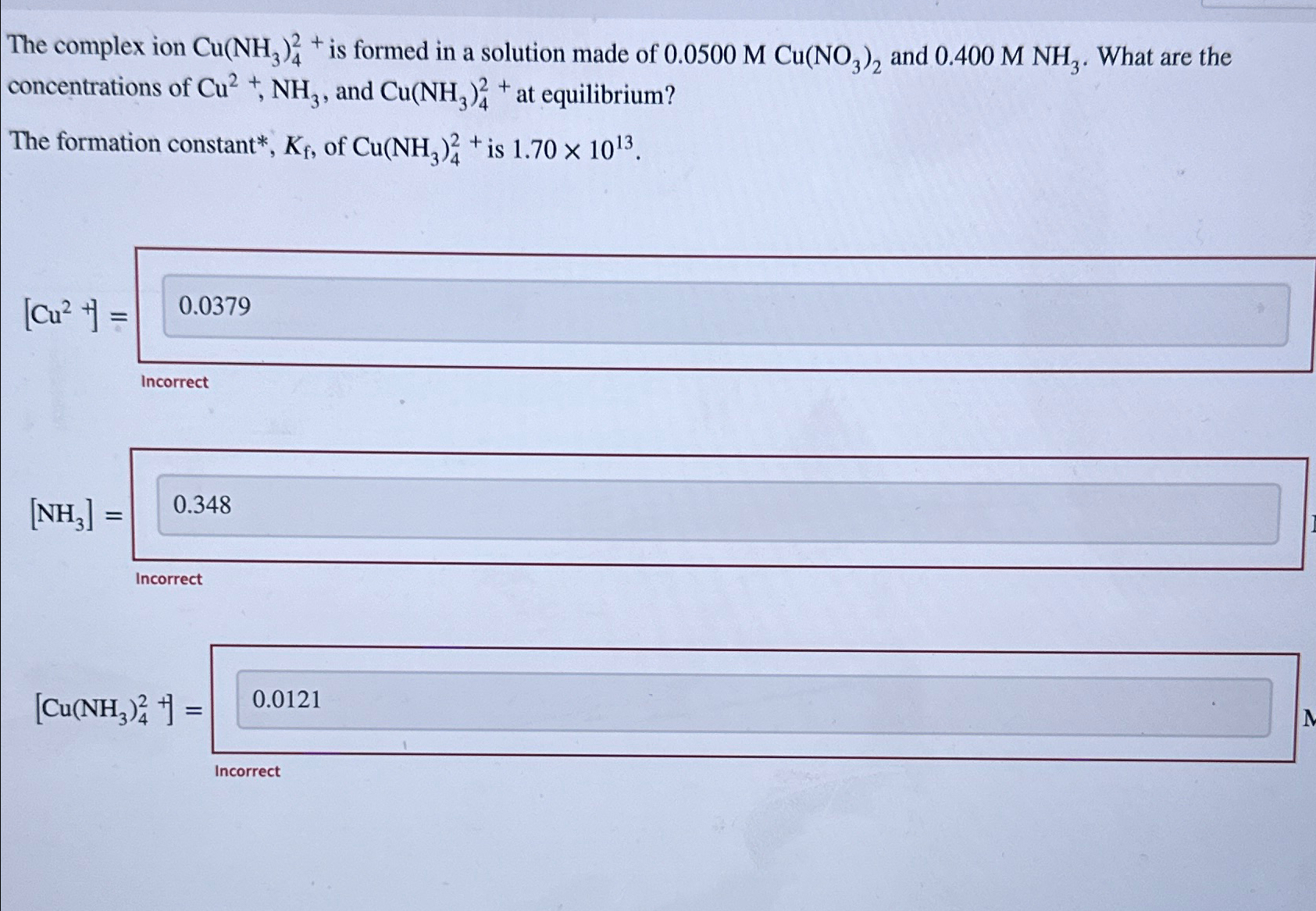 Solved The complex ion Cu(NH3)42 ﻿is formed in a solution | Chegg.com