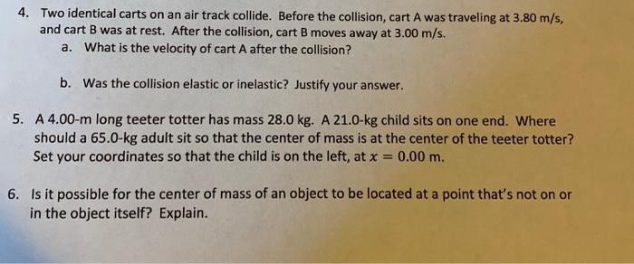 Solved 4. Two identical carts on an air track collide. | Chegg.com