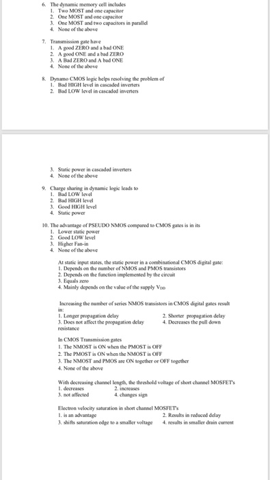 Solved Multiple choice A matched CMOS static inverter has | Chegg.com