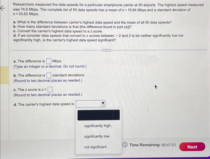 Solved Researchers measured the data speeds for a particular | Chegg.com