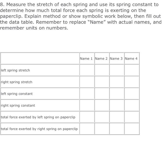 8. Measure the stretch of each spring and use its | Chegg.com
