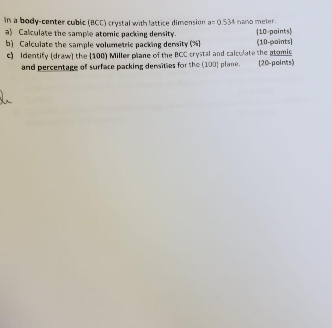 Solved In a body-center cubic (BCC) crystal with lattice | Chegg.com