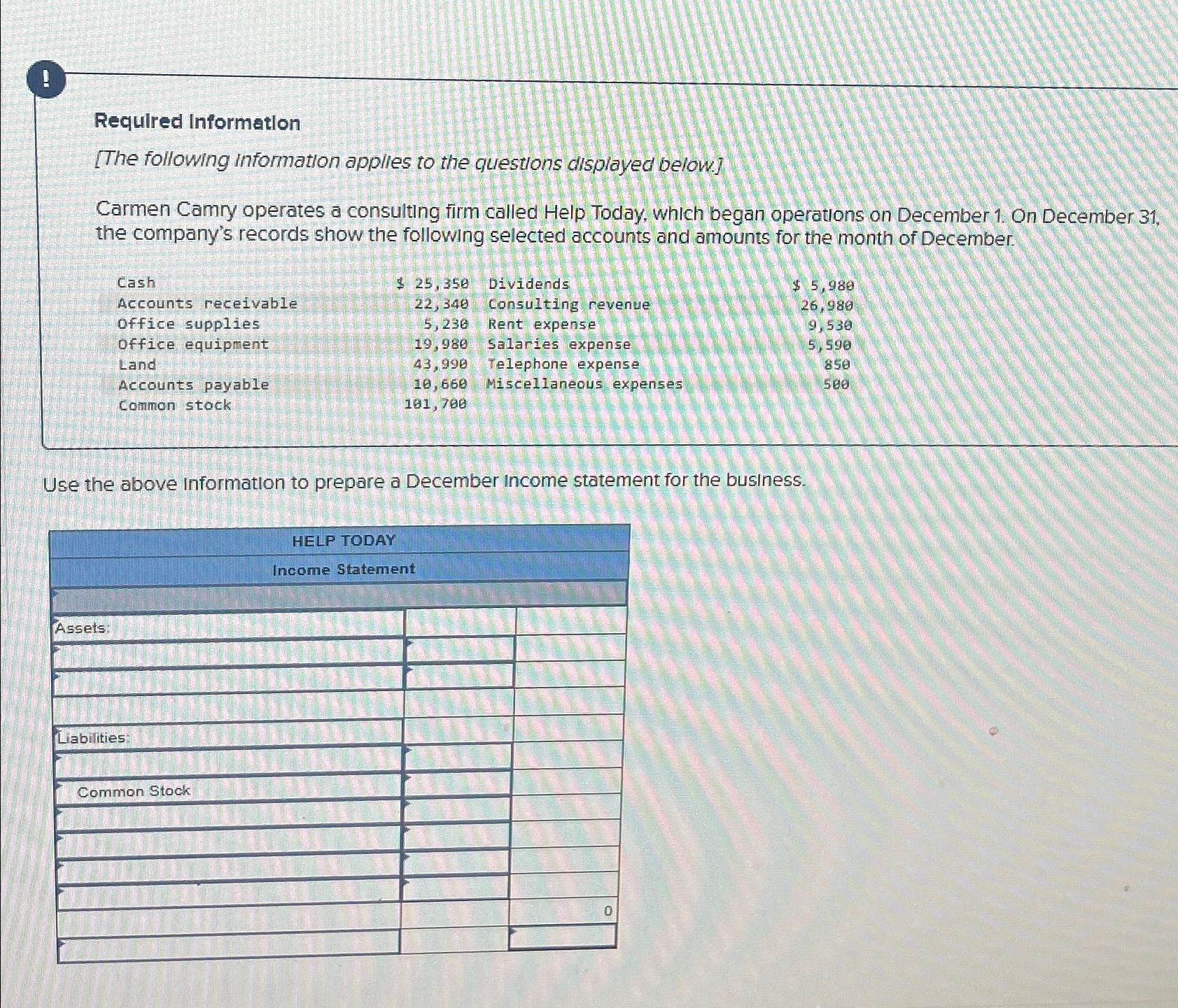 Solved !Required Information[The following information | Chegg.com