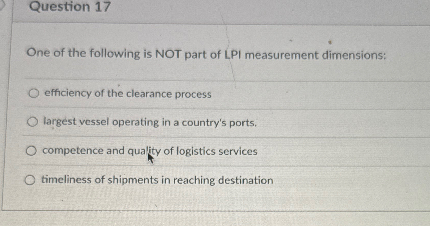 Solved Question 17One of the following is NOT part of LPI | Chegg.com