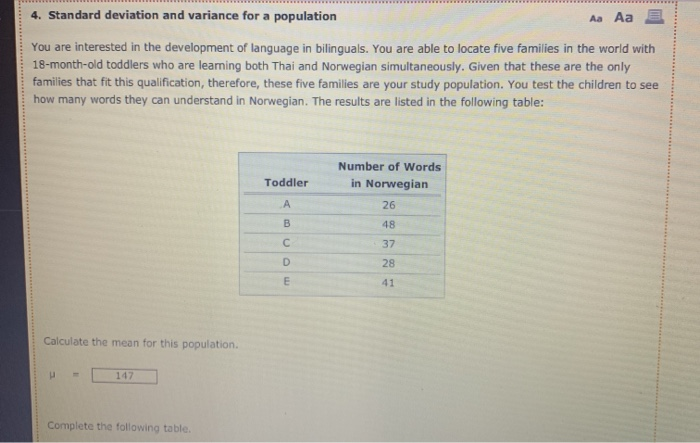 Solved 4. Standard deviation and variance for a population | Chegg.com